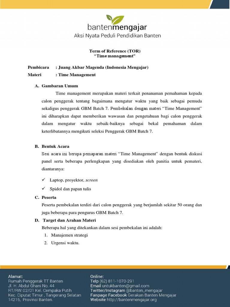Term of Reference Time Management | PDF