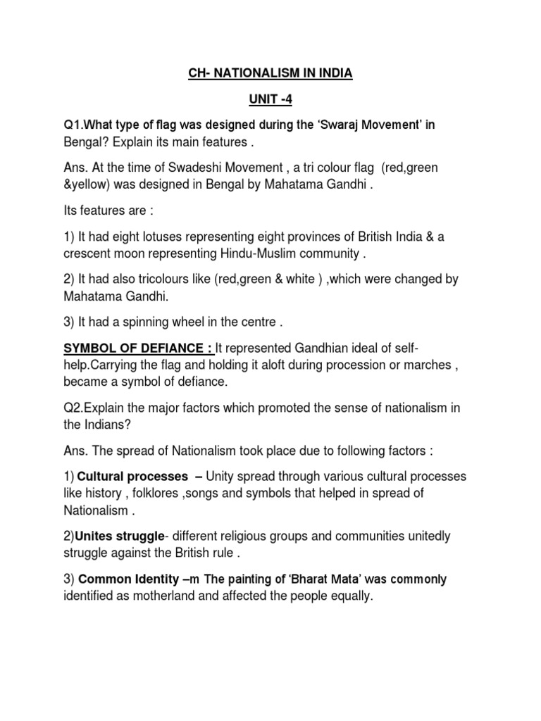 CH - Nationalism in India Notes Unit 4 | PDF | Mahatma Gandhi | British Raj