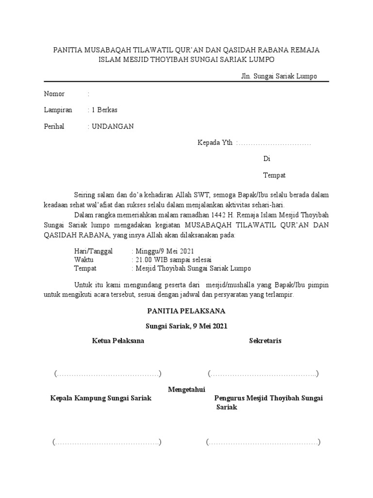 Surat Panitia Musabaqah Tilawatil Qur | PDF Surat Panitia Musabaqah Tilawatil Qur | PDF