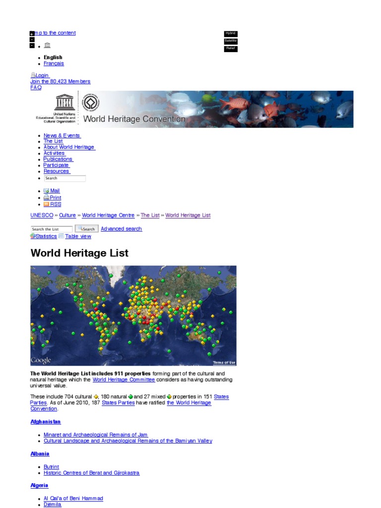 World Heritage Centre - UNESCO World Heritage List Interactive Map | PDF