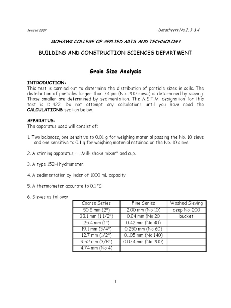 Grain Size Analysis Procedure 06-12-26 | PDF | Physical Sciences | Nature