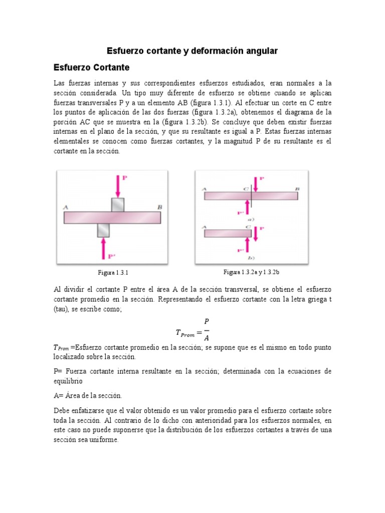 Esfuerzo Cortante y Deformacion Angular | PDF | Esfuerzo cortante | Física Aplicada e ...