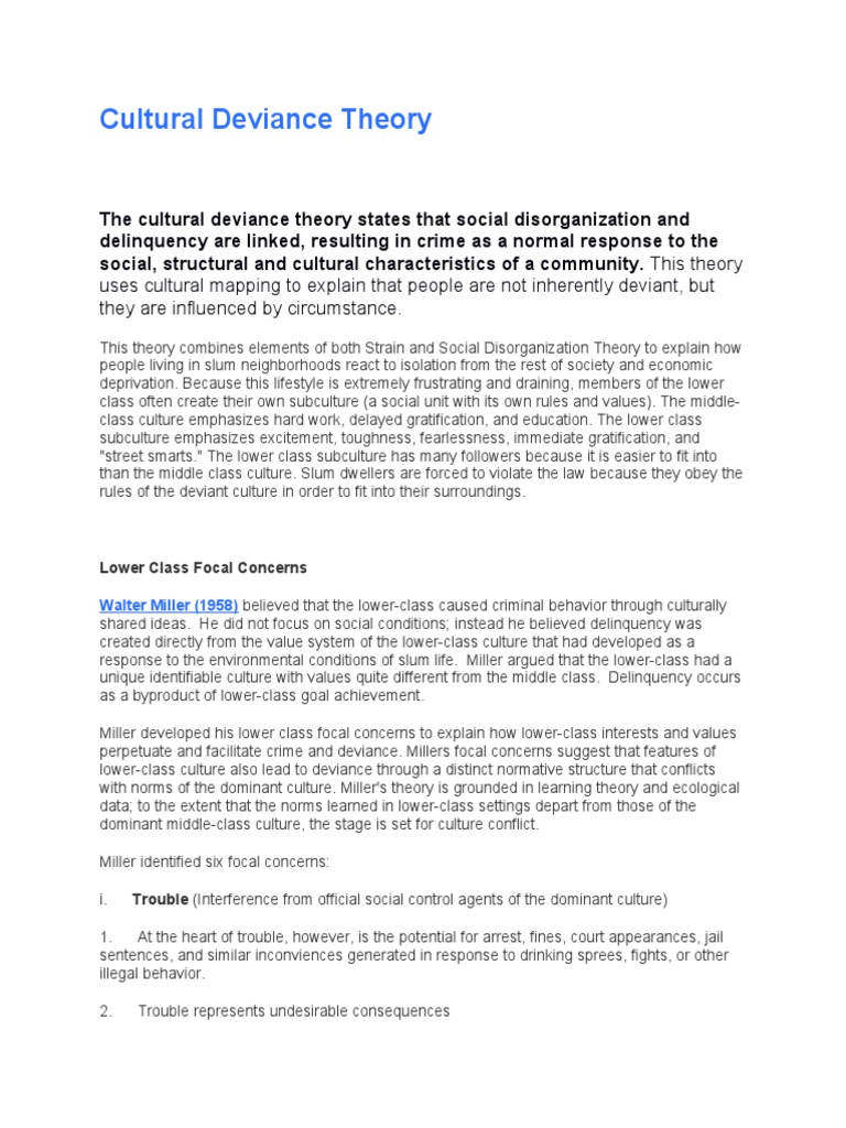 Cultural Deviance Theory | PDF | Deviance (Sociology) | Value (Ethics)