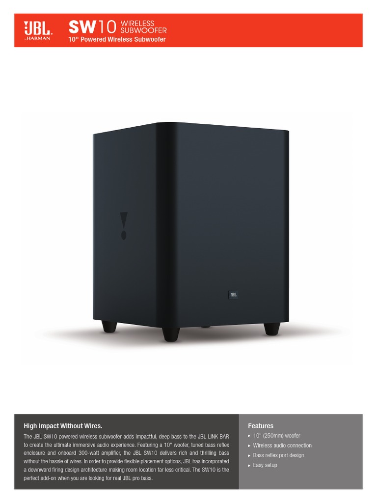 JBL SW10 Subwoofer Spec Sheet English | PDF | Wireless | Sound Production