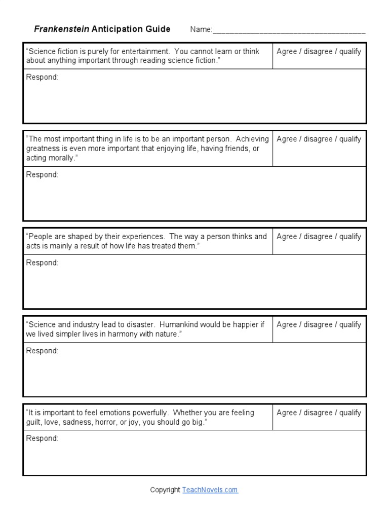 Frankenstein Anticipation Guide | PDF