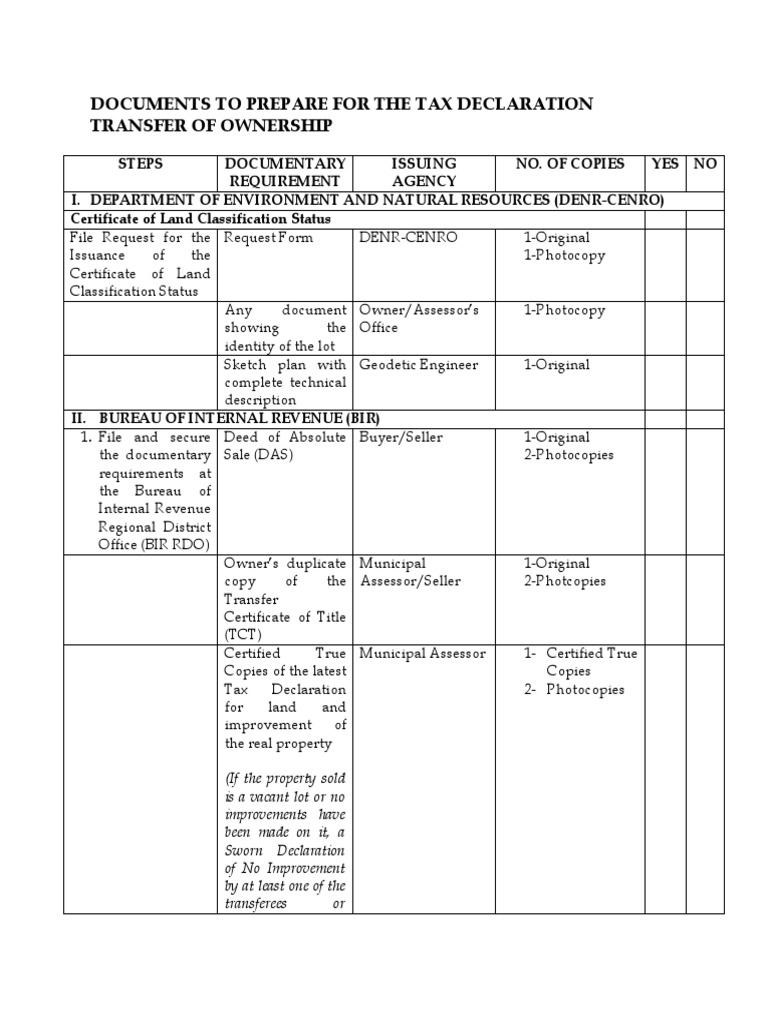 Requirements For Tax Declaration Transfer of Ownership | PDF | Capital ...