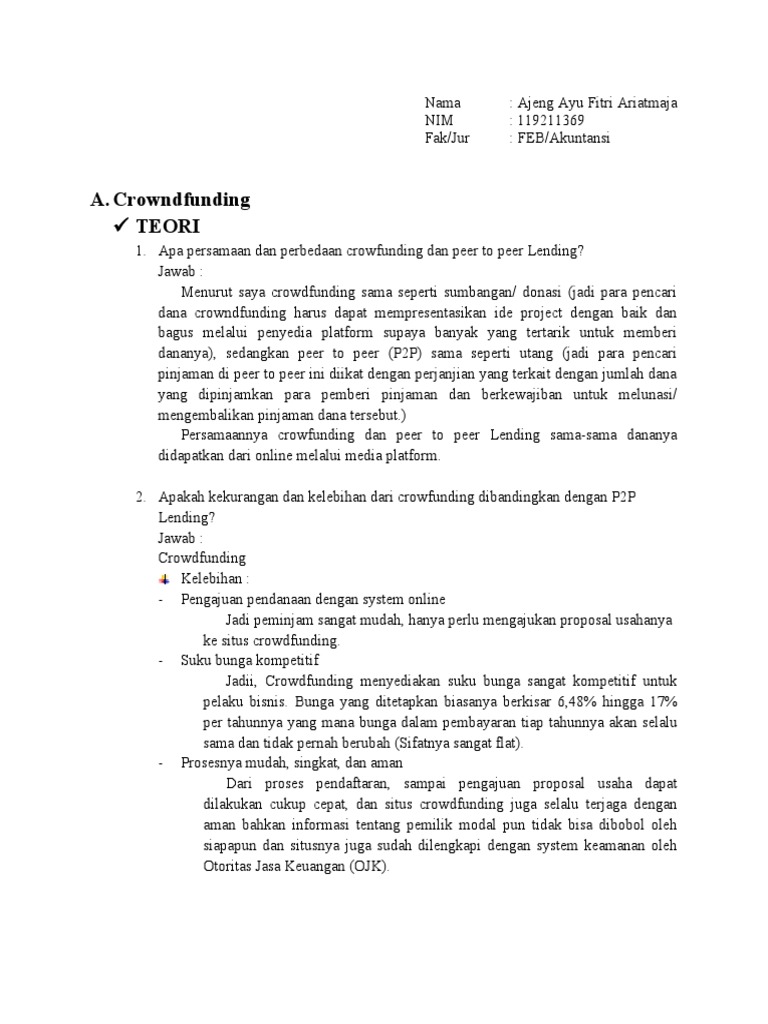 Kelebihan dan Kekurangan Crowdfunding vs P2P | PDF | Pengelolaan ...