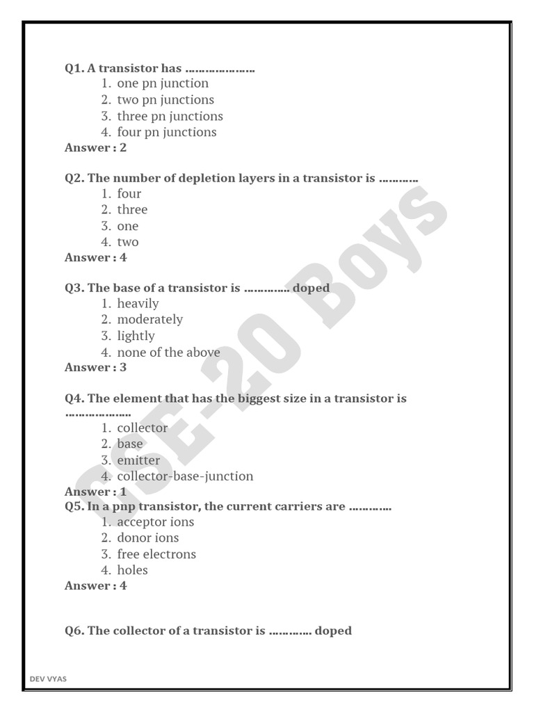 Transistor Basics: Key Concepts and Quiz | PDF | Bipolar Junction ...