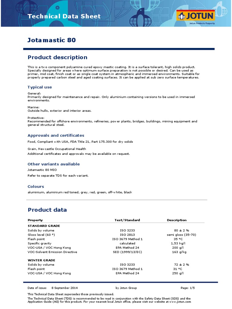 Jotamastic 80: Technical Data Sheet | PDF | Paint | Materials