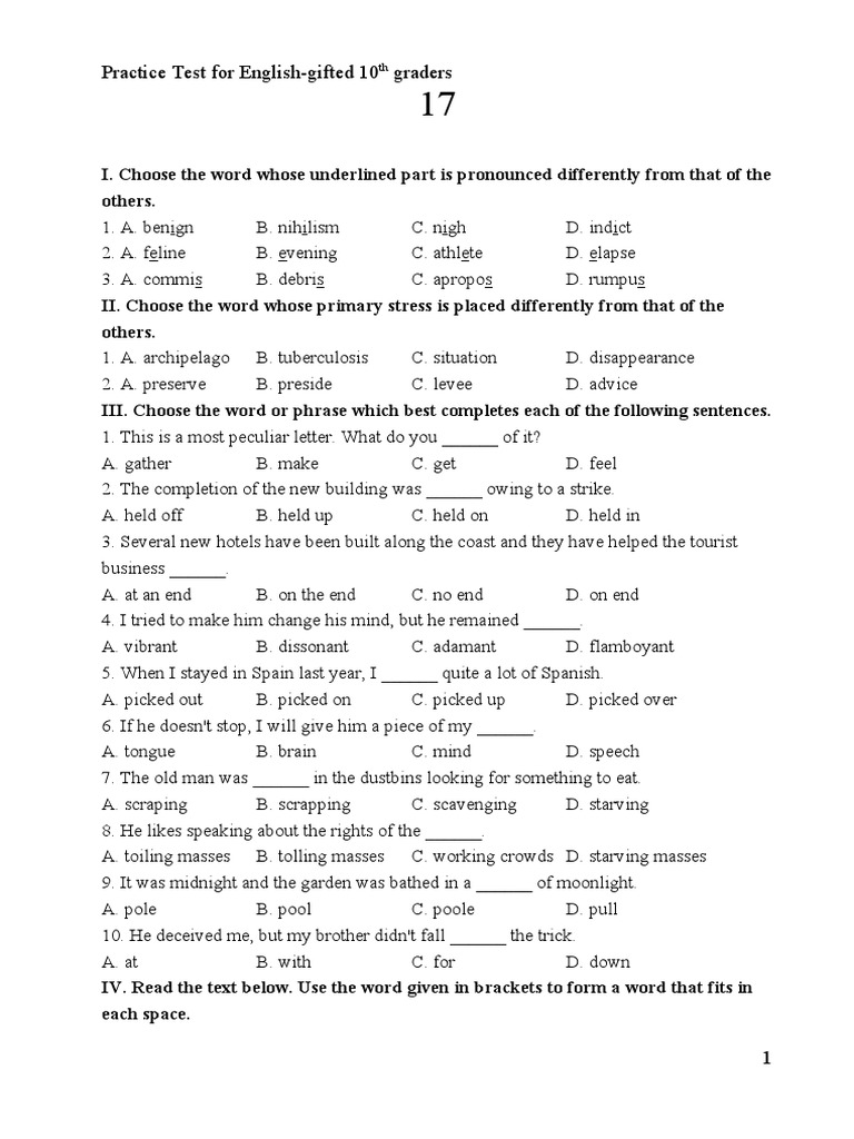 Practice Test For English-Gifted 10 Graders | PDF | Cello | Violin