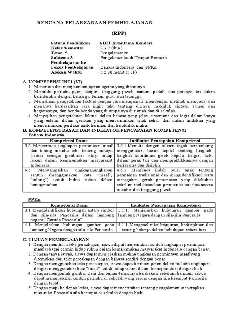 RPP Kelas 2 Tema 5 Subtema 3 Pemb 2 | PDF