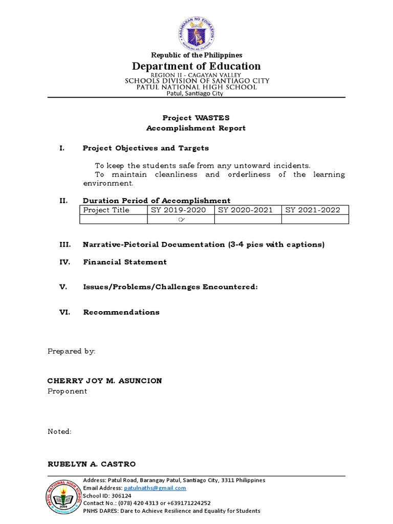 Accomplishment Report Project WASTES | PDF