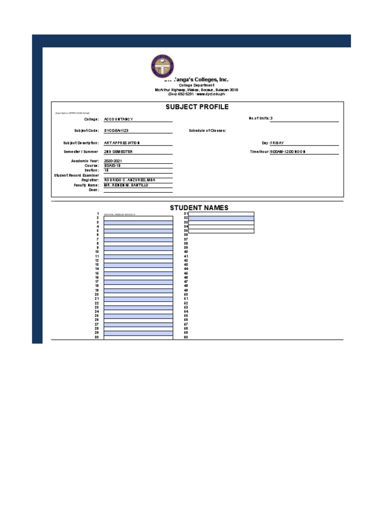 Subject Profile: Dr. Yanga's Colleges, Inc | PDF | Academic Term | Test ...