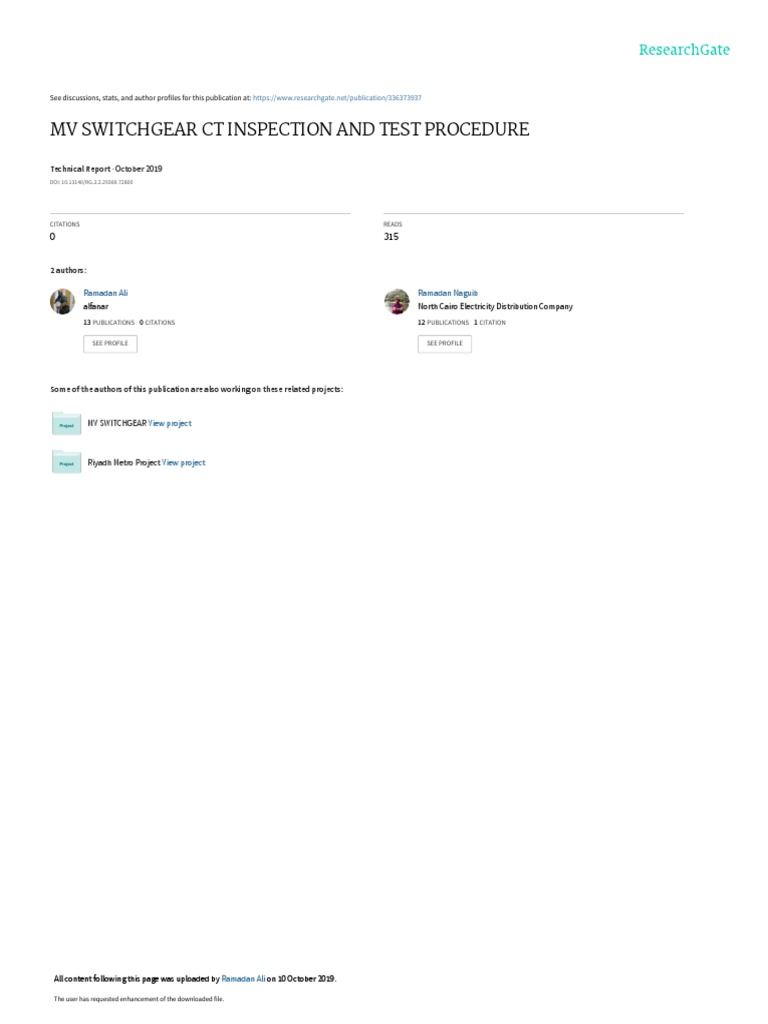 MV Switchgear CT Inspection and Test Procedure: October 2019 | PDF ...