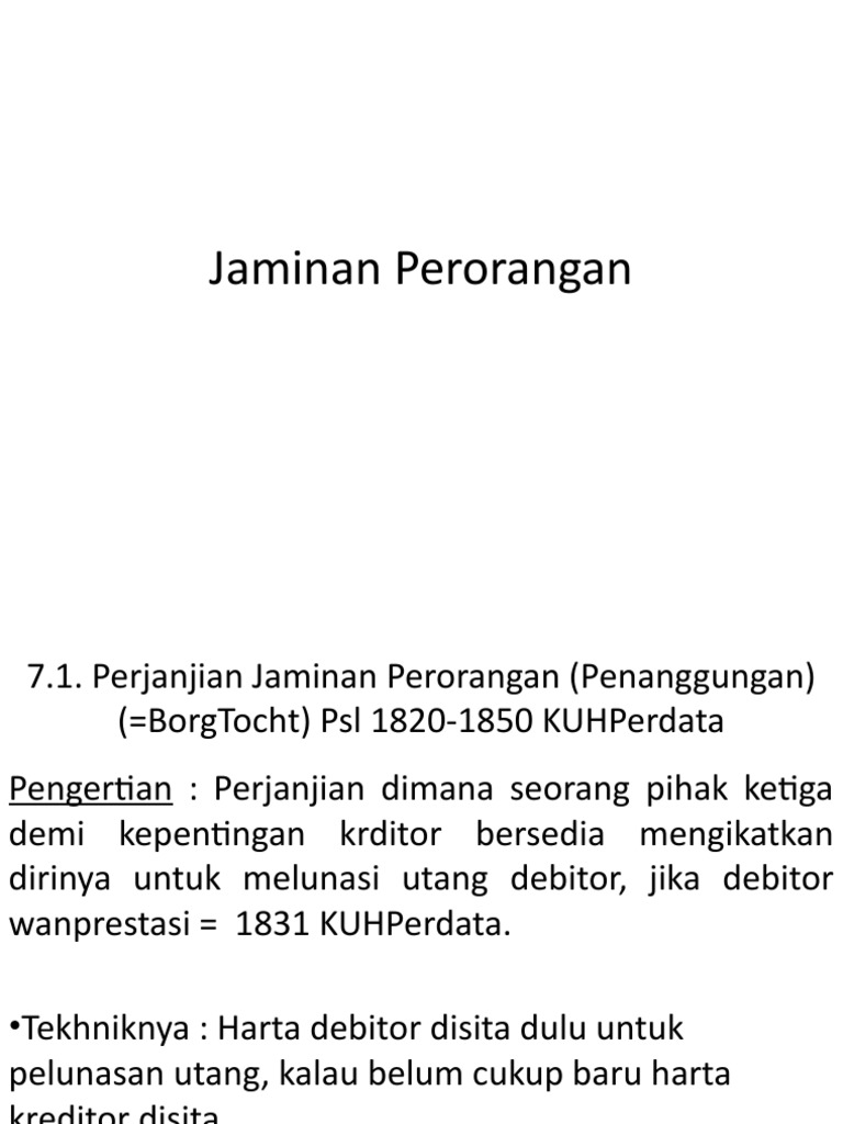 (NEW 2019) PPT 7 - Jaminan Perorangan | PDF