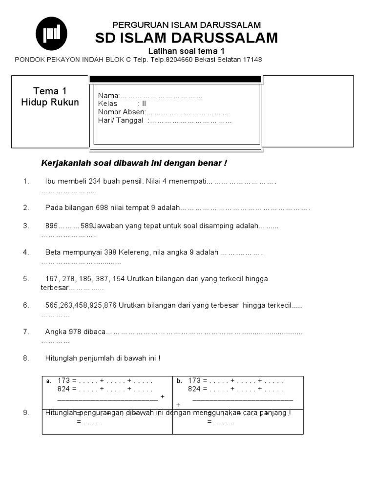 Soal Latihan Tema 1 (Hidup Rukun) | PDF
