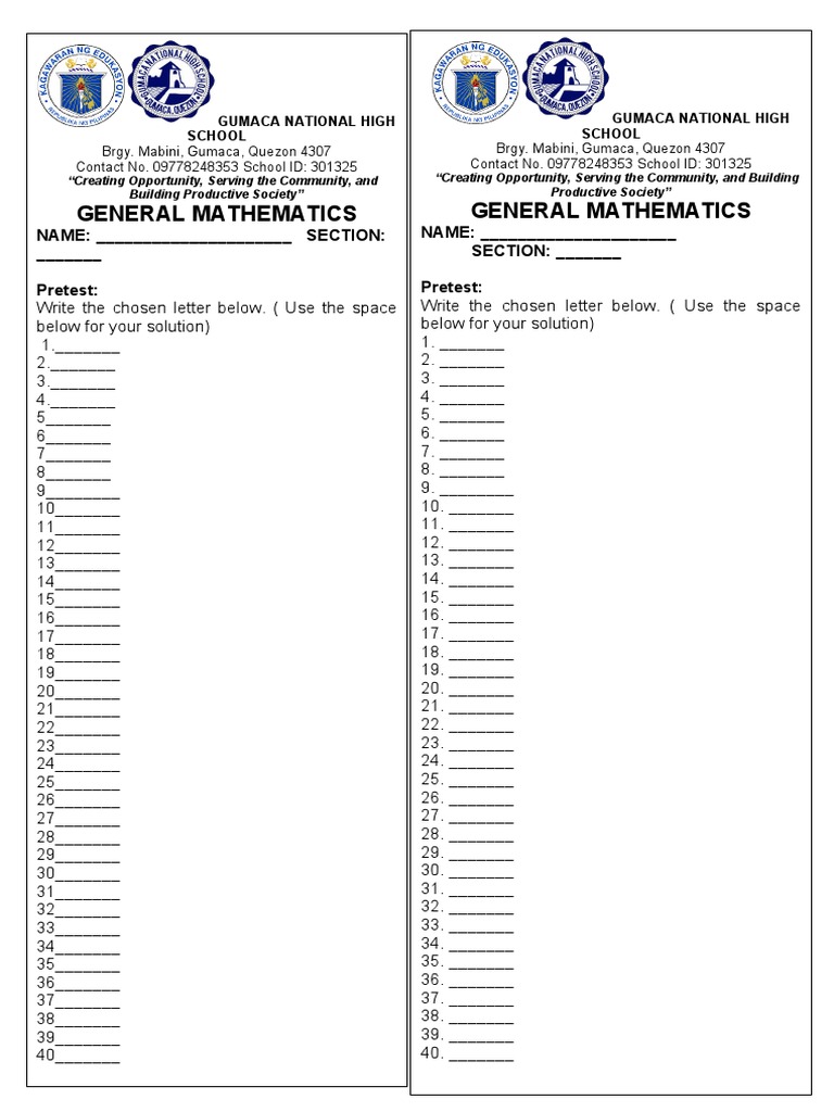 Answer Sheet Math | PDF | Teaching Mathematics | Science