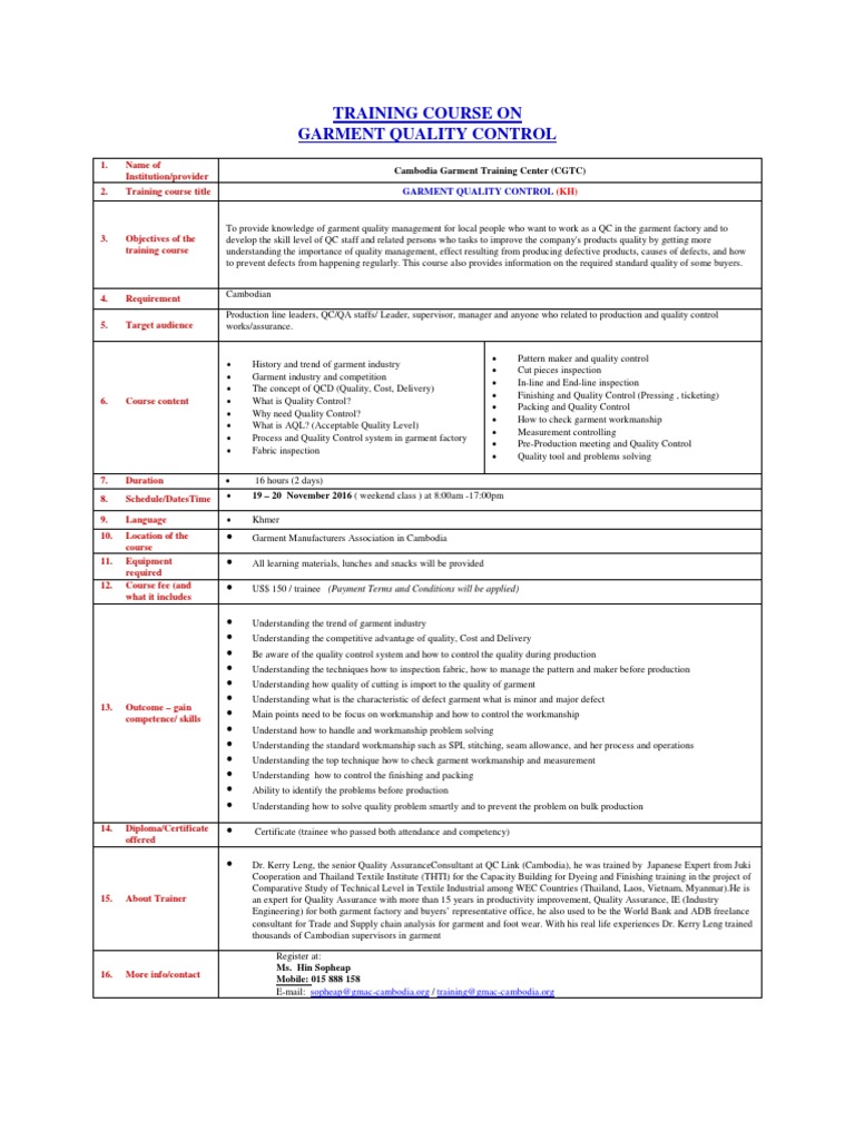 Training Course On Garment Quality Control | PDF | Quality Assurance ...