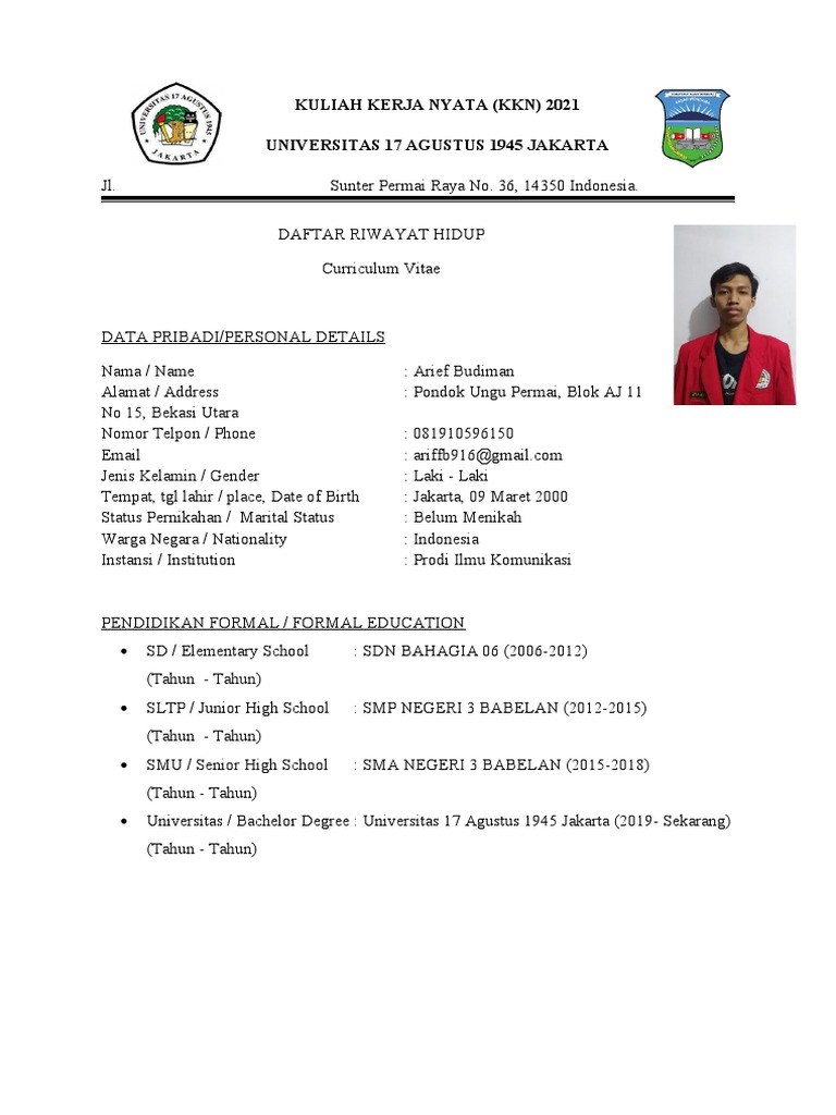Pengalaman KKN dalam CV Arief Budiman | PDF