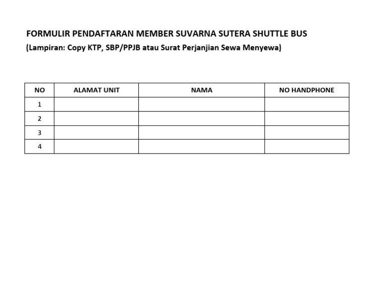 Form Pendaftaran Shuttle Bus | PDF