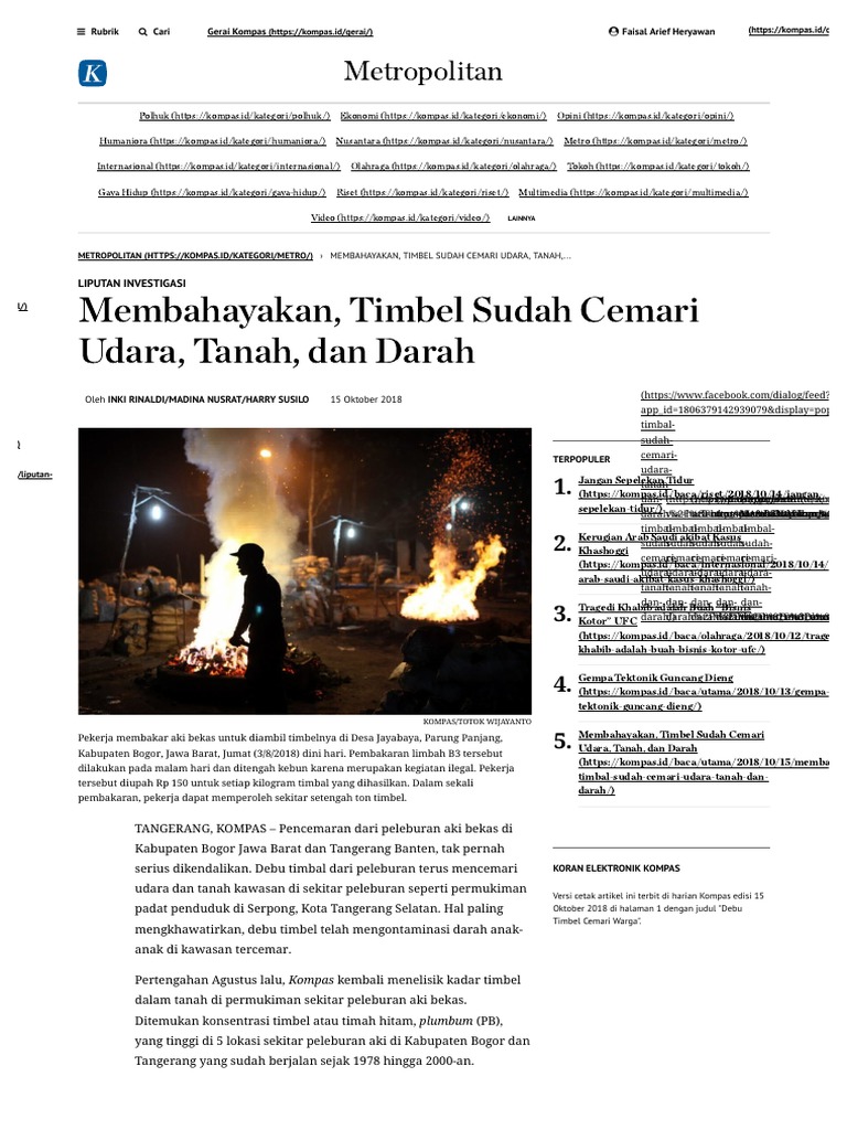 Membahayakan, Timbel Sudah Cemari Udara, Tanah, Dan Darah: Metropolitan | PDF