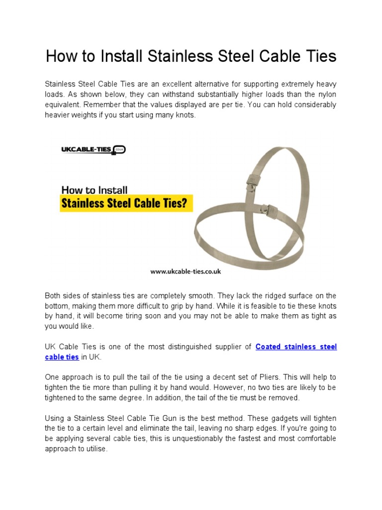UK Cable Ties - How To Install Stainless Steel Cable Ties | PDF ...