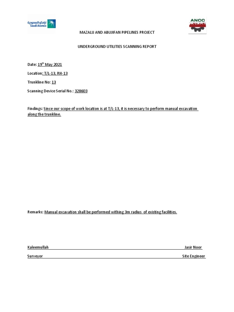 Underground Utilities Scanning Report