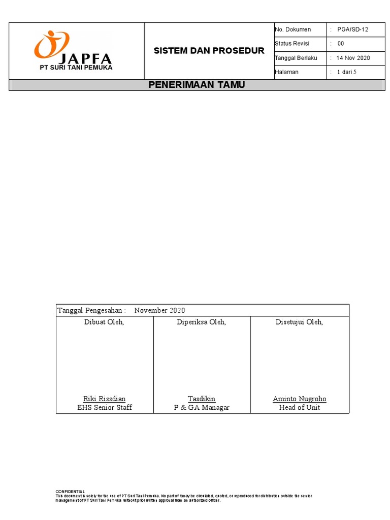 PROSEDUR EHS - Penerimaan Tamu-Pwk | PDF