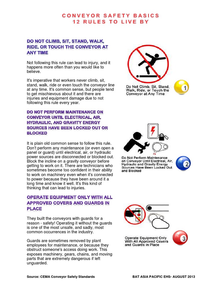 Conveyor Safety Basics - 12 Rules To Live | PDF