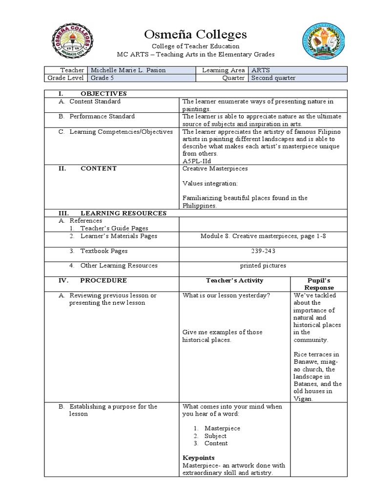 Share Detailed Lesson Plan | PDF | Paintings | Teachers