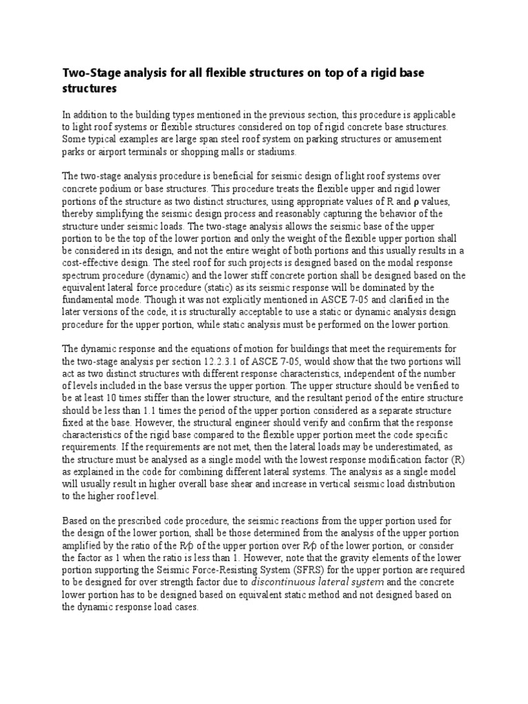 Two-Stage Analysis For All Flexible Structures On Top of A Rigid Base ...