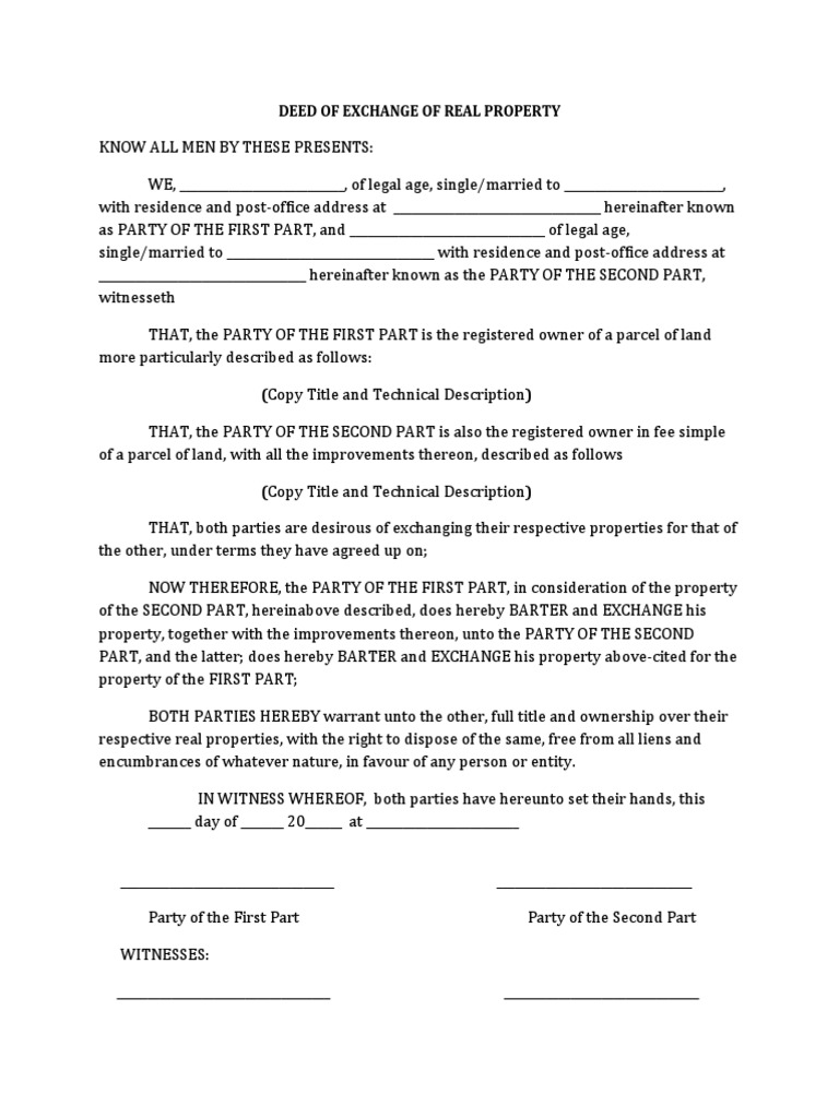 Deed of Exchange of Real Property | PDF
