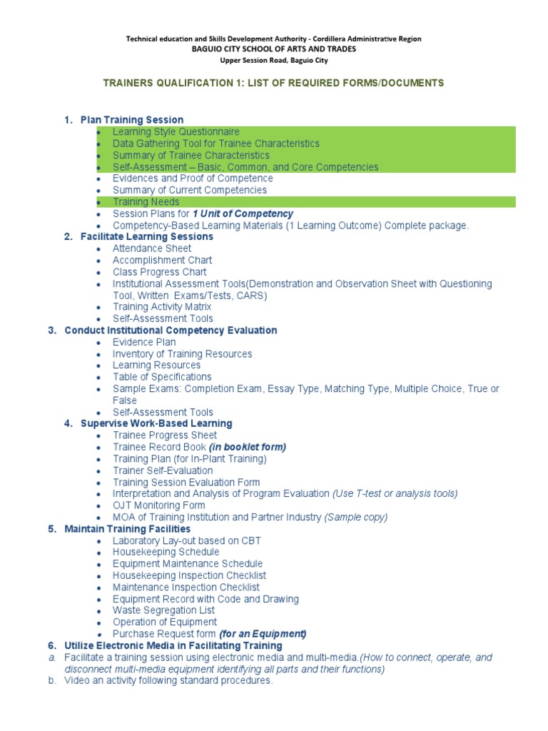 Trainer's Qualification 1 List of Needed Documents | PDF | Test ...