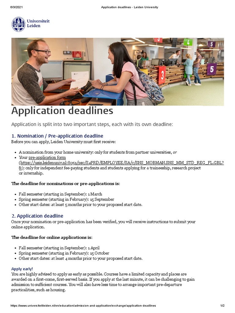 Application Deadlines - Leiden University | PDF | Business | Finance ...