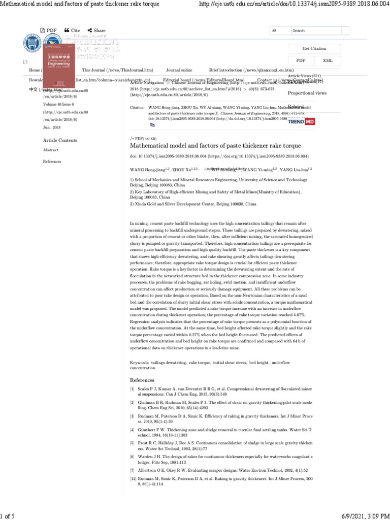 Mining Engineers: Rake Torque Insights | PDF | Rheology | Mining