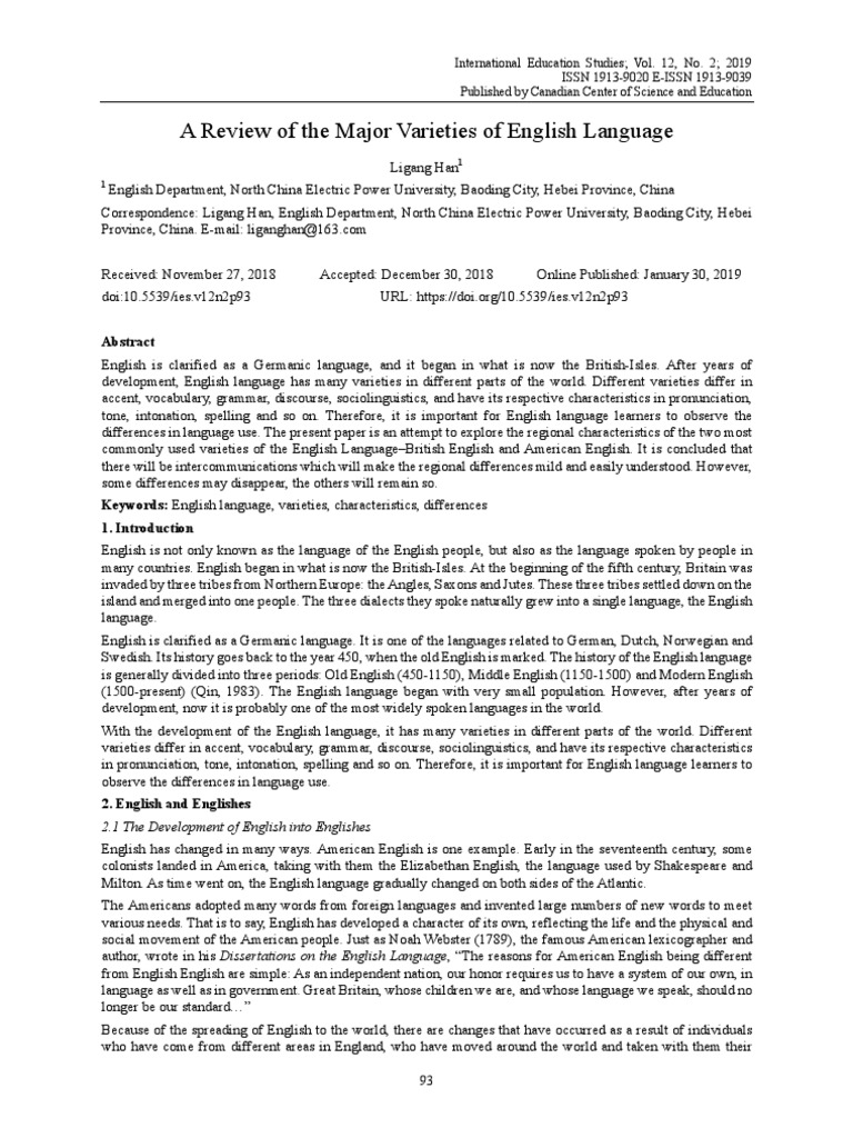 A Review of The Major Varieties of English Language | PDF | English ...
