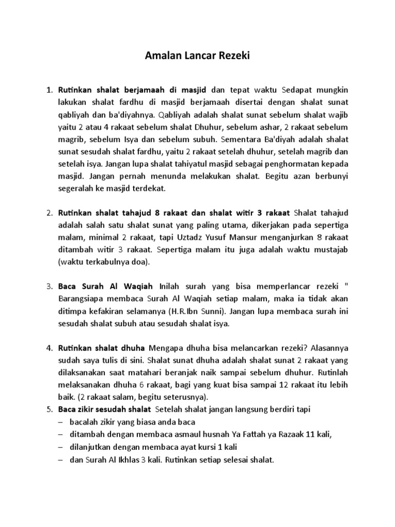 Amalan Lancar Rezeki | PDF