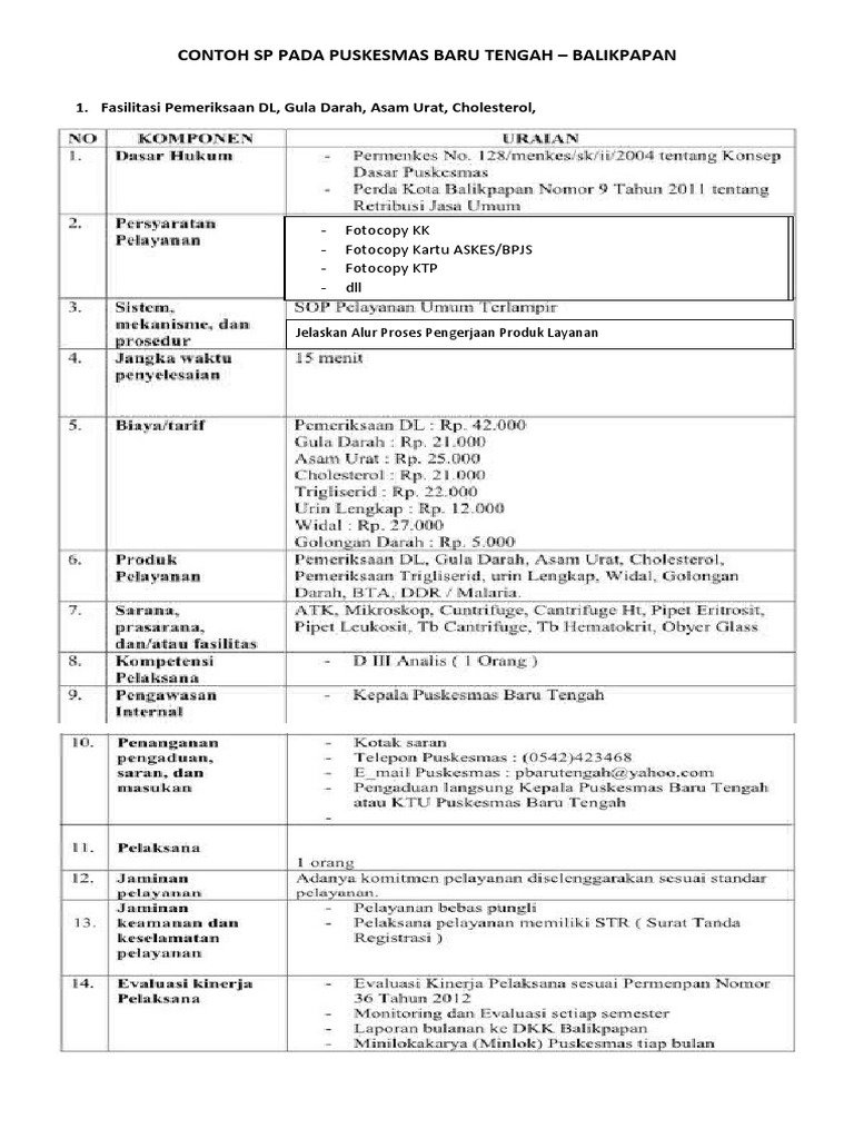 Contoh SP Pada Puskesmas Baru Tengah | PDF
