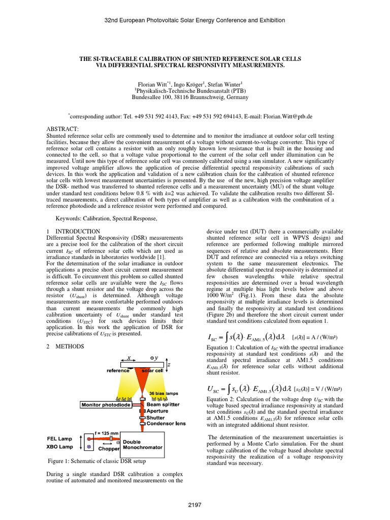 The Si-Traceable Calibration of Shunted Reference Solar Cells Via ...