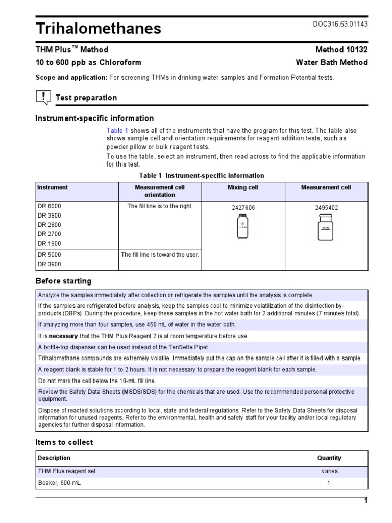 THM Hach Method | PDF | Chloroform | Chlorine