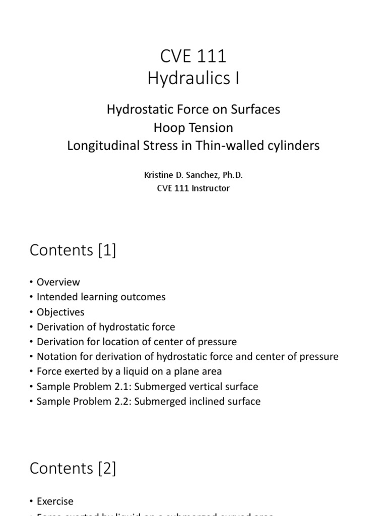 Hydrostatic Forces and Cylinder Stress Analysis | PDF | Pressure | Area
