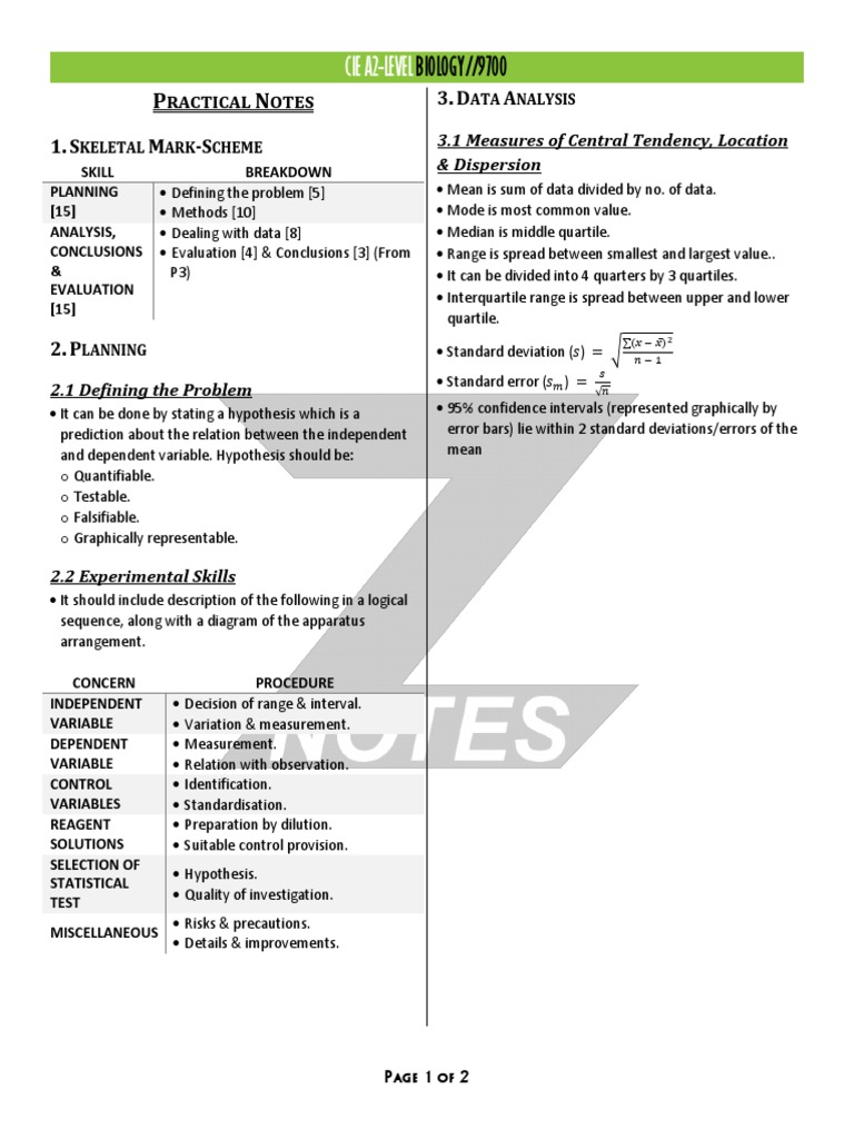 Cambridge AS Biology 9700 Practical Notes | PDF | Quartile | Statistics