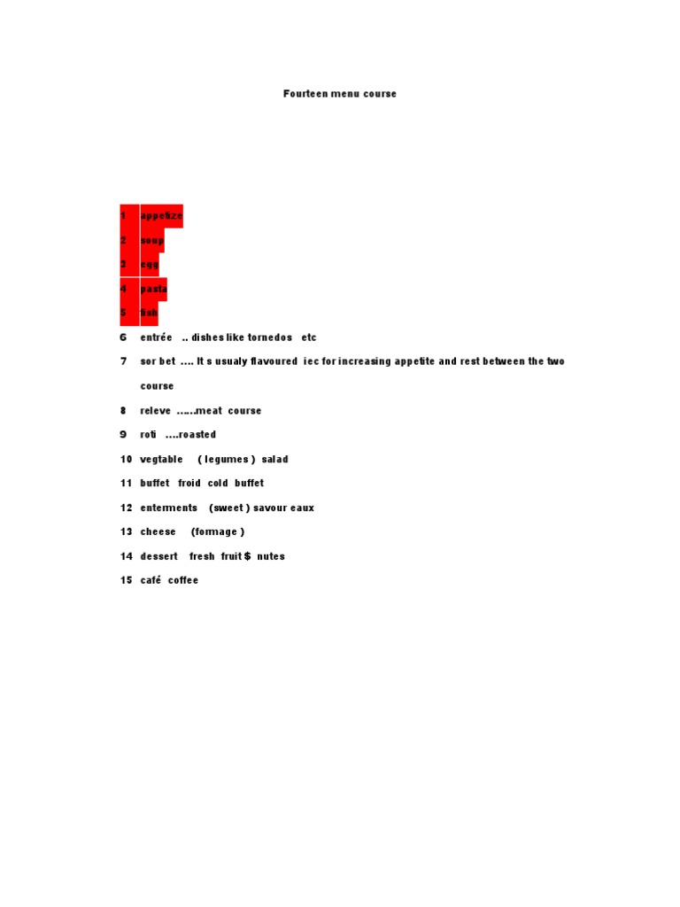 Fourteen Course Menu Breakdown | PDF