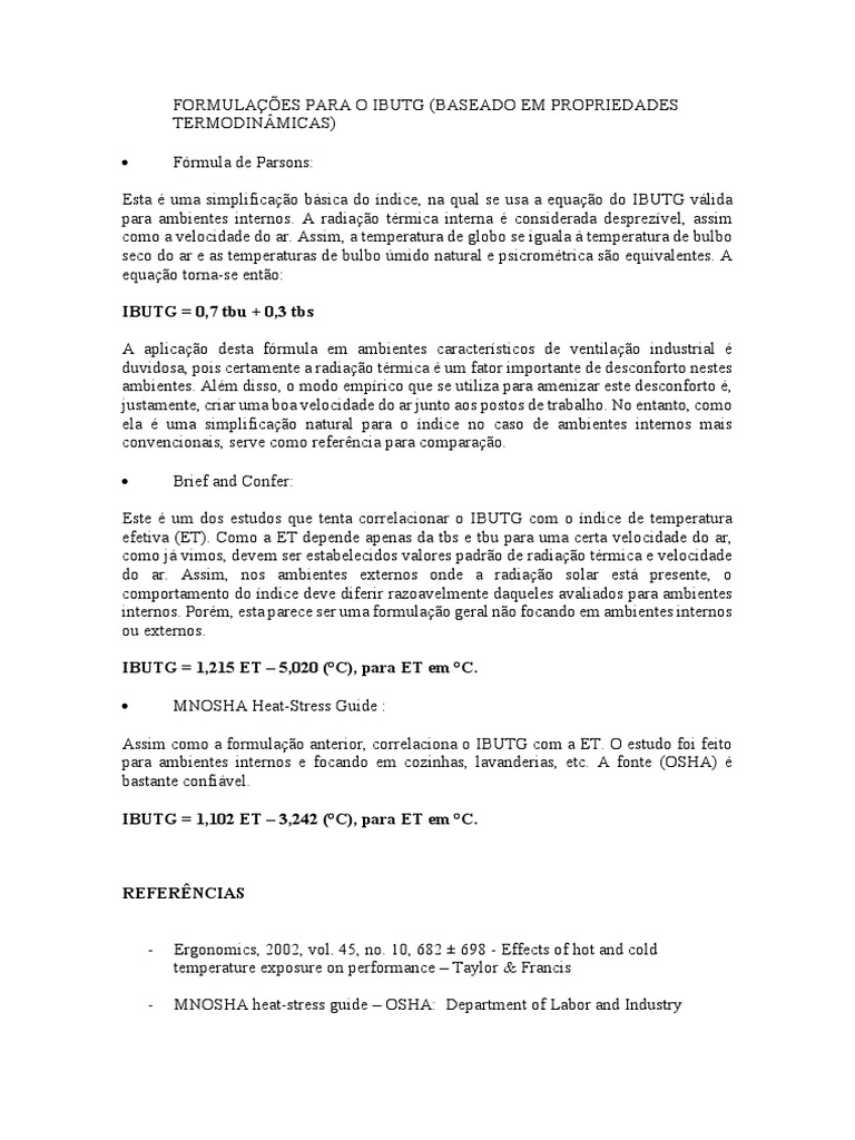 Fórmulas para Cálculo do IBUTG | PDF