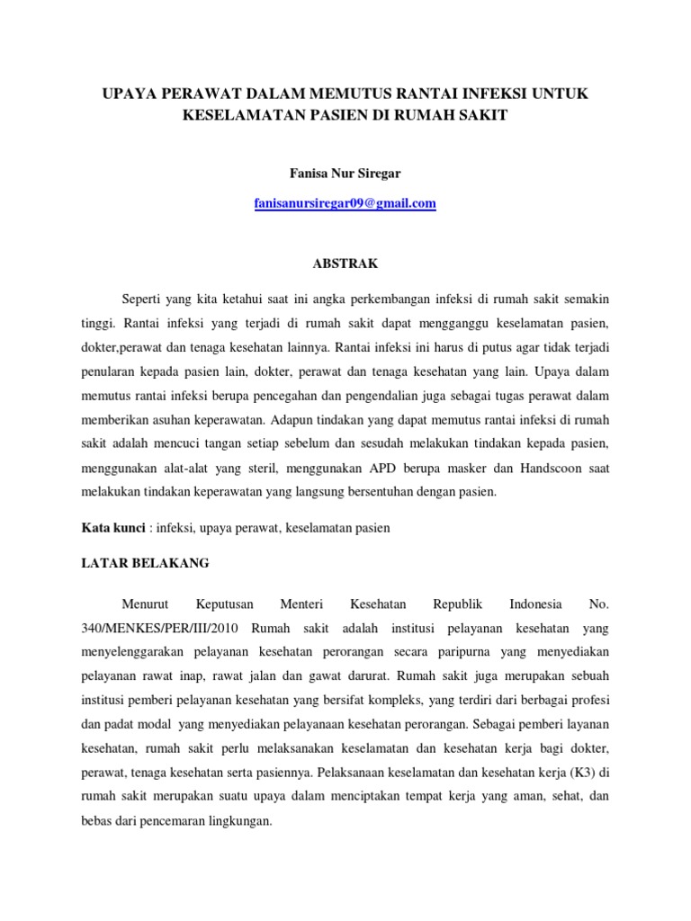 Upaya Perawat Dalam Memutus Rantai Infeksi Untuk Keselamatan Pasien Di ...