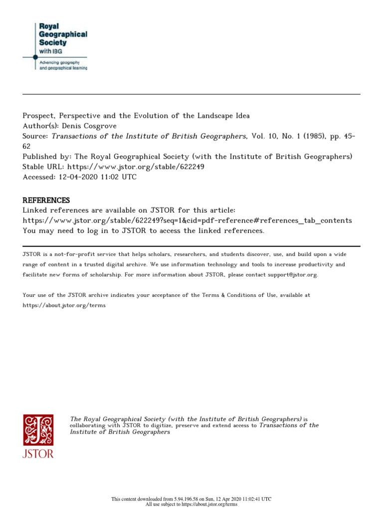 Cosgrove, Prospect Perspective and The Evolution of The Landscape Idea | PDF | Geography | Space