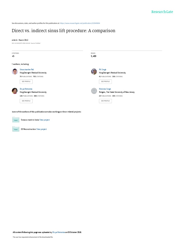Direct vs. Indirect Sinus Lift Procedure: A Comparison: March 2012 ...