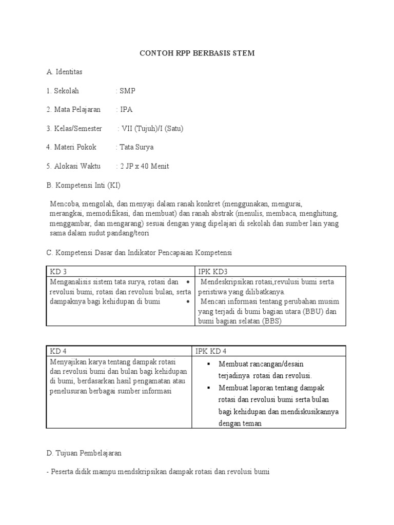 Contoh RPP Berbasis Stem | PDF