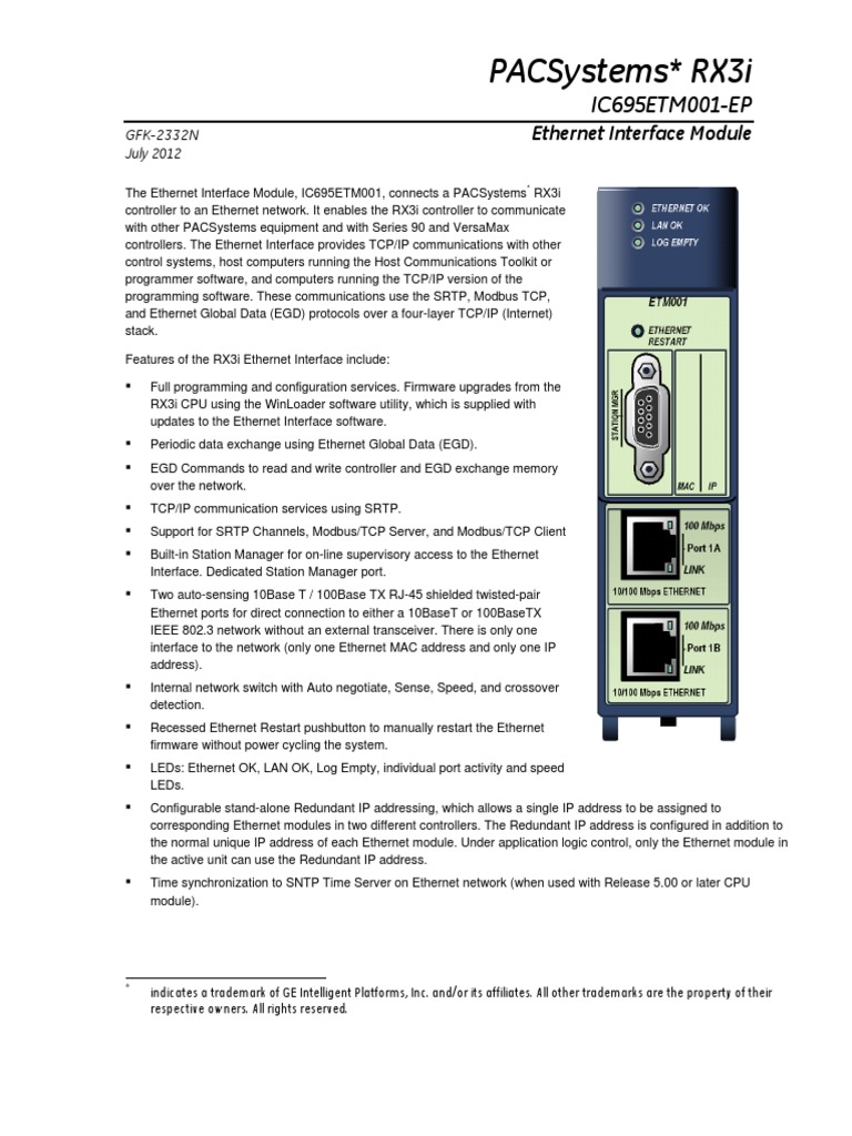 05 - Module de Communication Modbus TCP Rx3i | PDF | Transmission Control Protocol | Ethernet