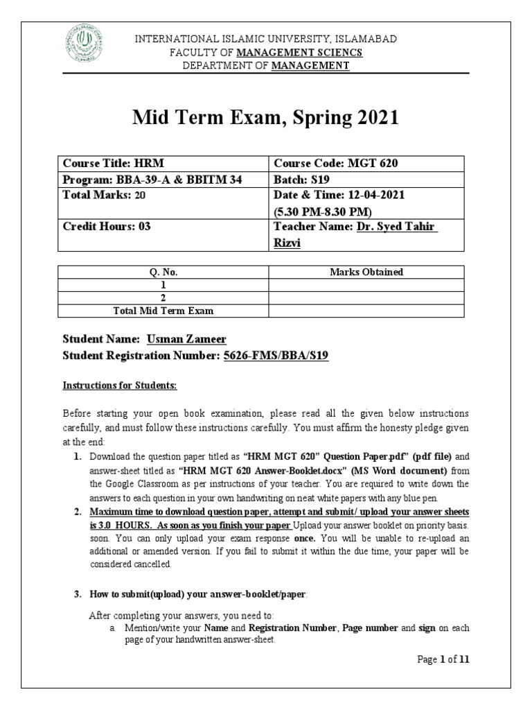HRM Midterm Exam Instructions | PDF | Communication | Computing And Information Technology